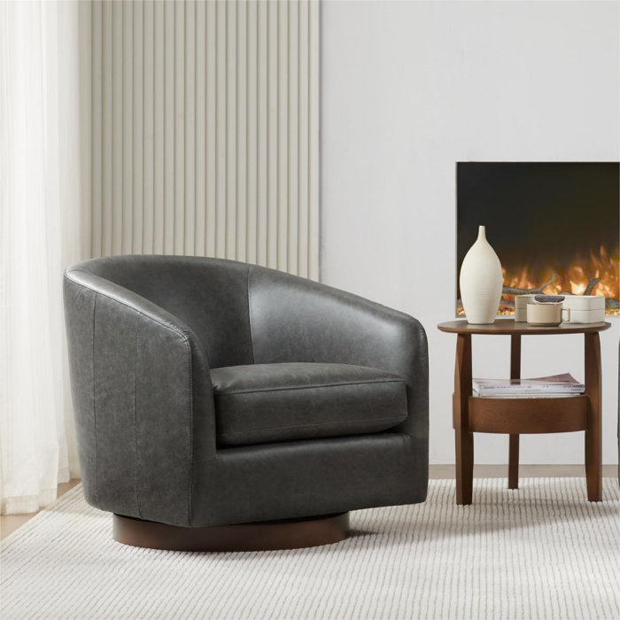 AllModern Bennett Genuine Leather Swivel Barrel Chair & Reviews | Wayfair