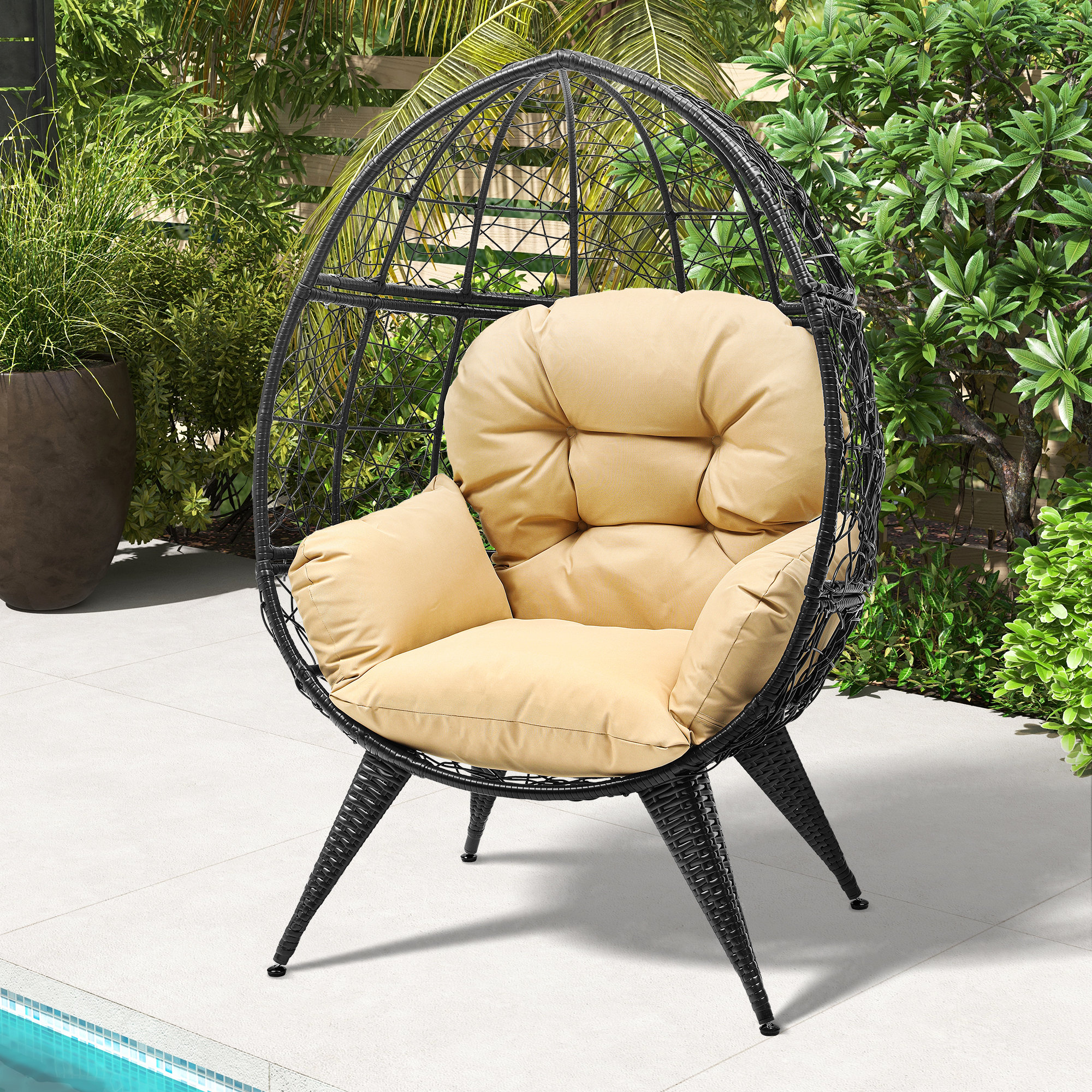 Dakota Fields Wicker Teardrop Egg Chair Outdoor Indoor & Reviews | Wayfair