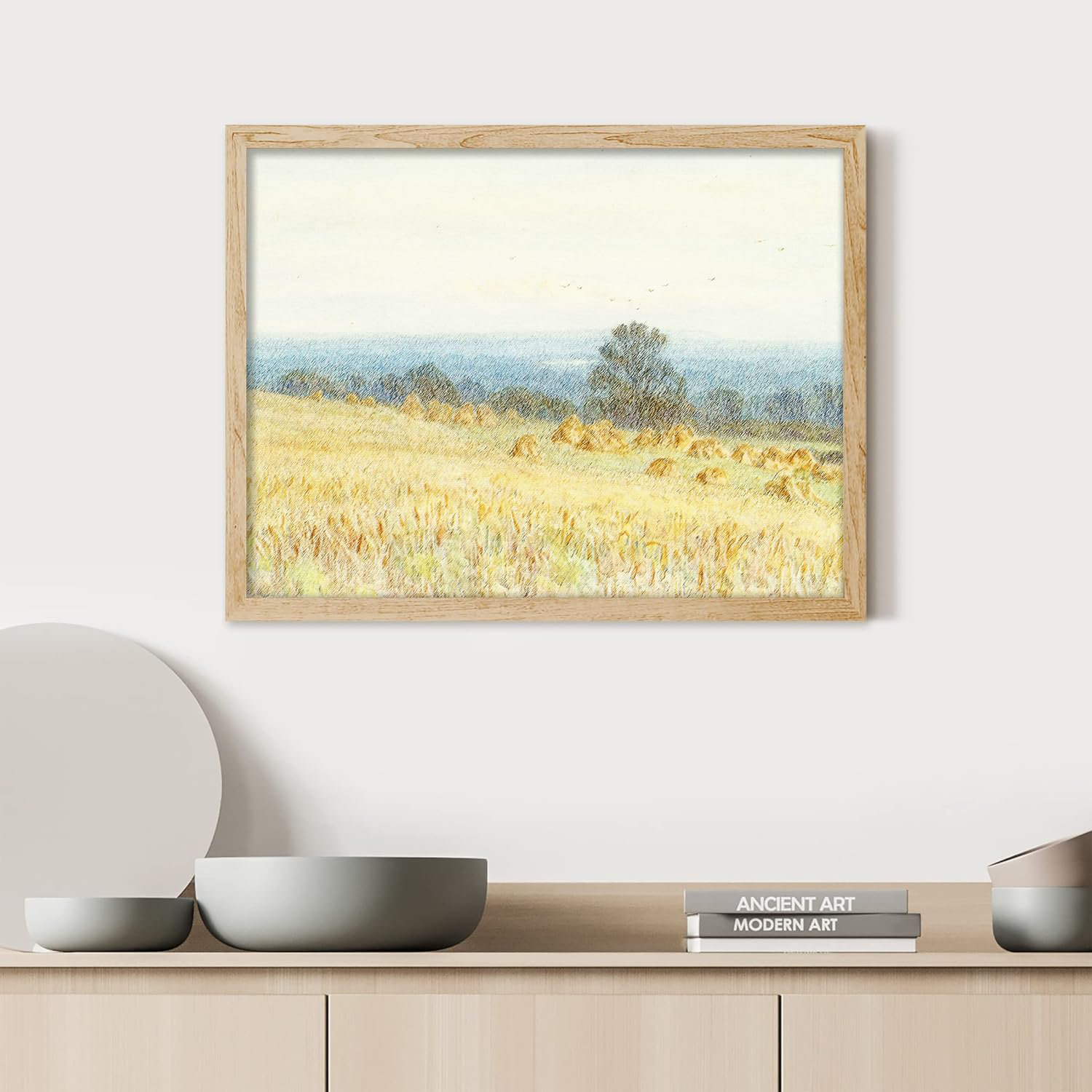 SIGNLEADER Retro Spring Countryside Hay Field Wall Art Prints Natural ...