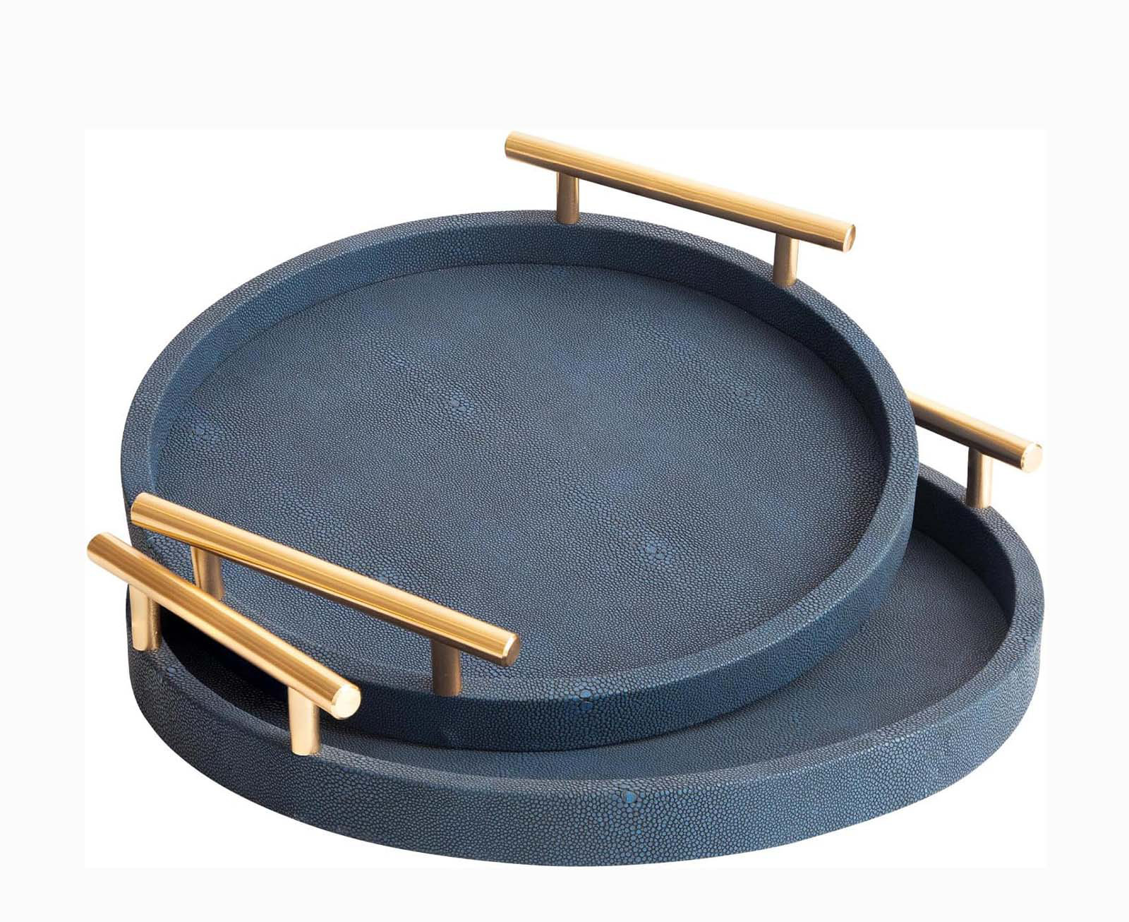 Latitude Run® Faux Shagreen Tray, Set Of 2 Round Decorative Tray With ...