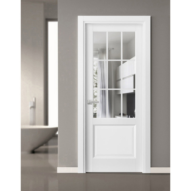 SARTODOORS Felicia Clear Glass Solid Wood Standard White Door | Wayfair