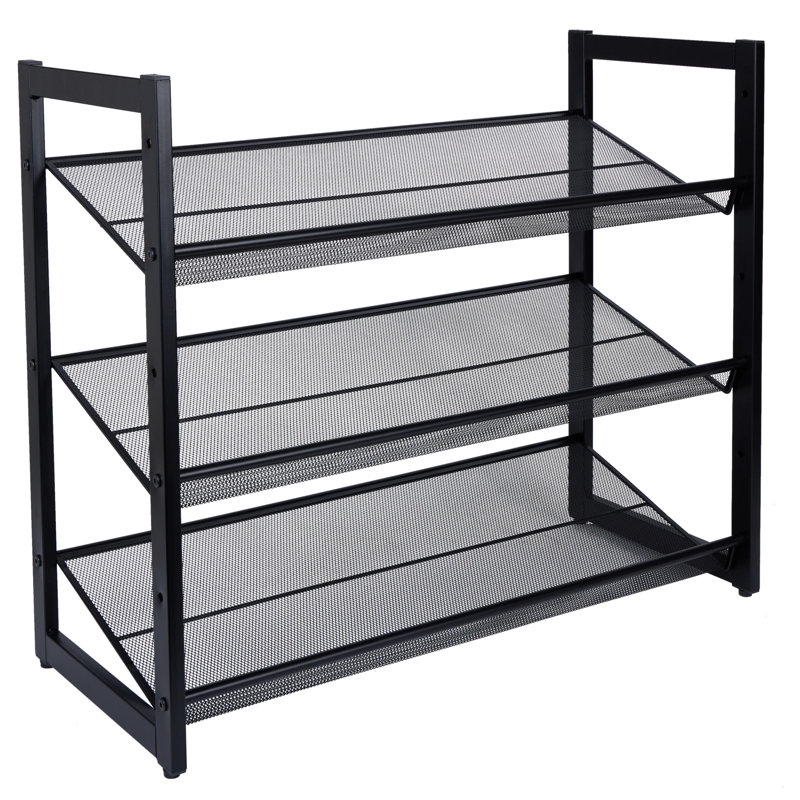 Rebrilliant 3 Tier Adjustable Mesh Shoe Rack in Black | Wayfair