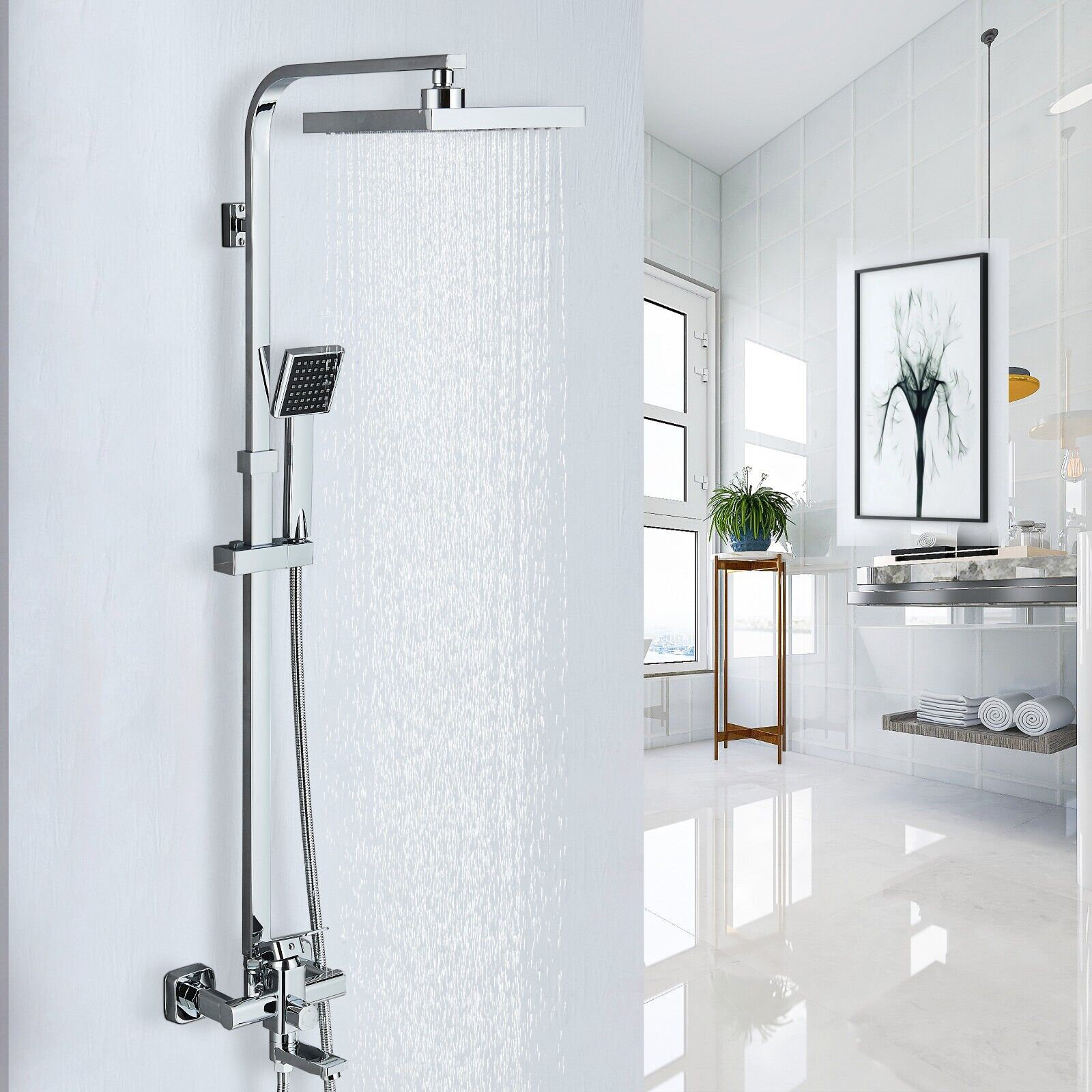 AlenArtWater Bathroom Exposed Shower Mixer Twin Head Large Bar Set ...