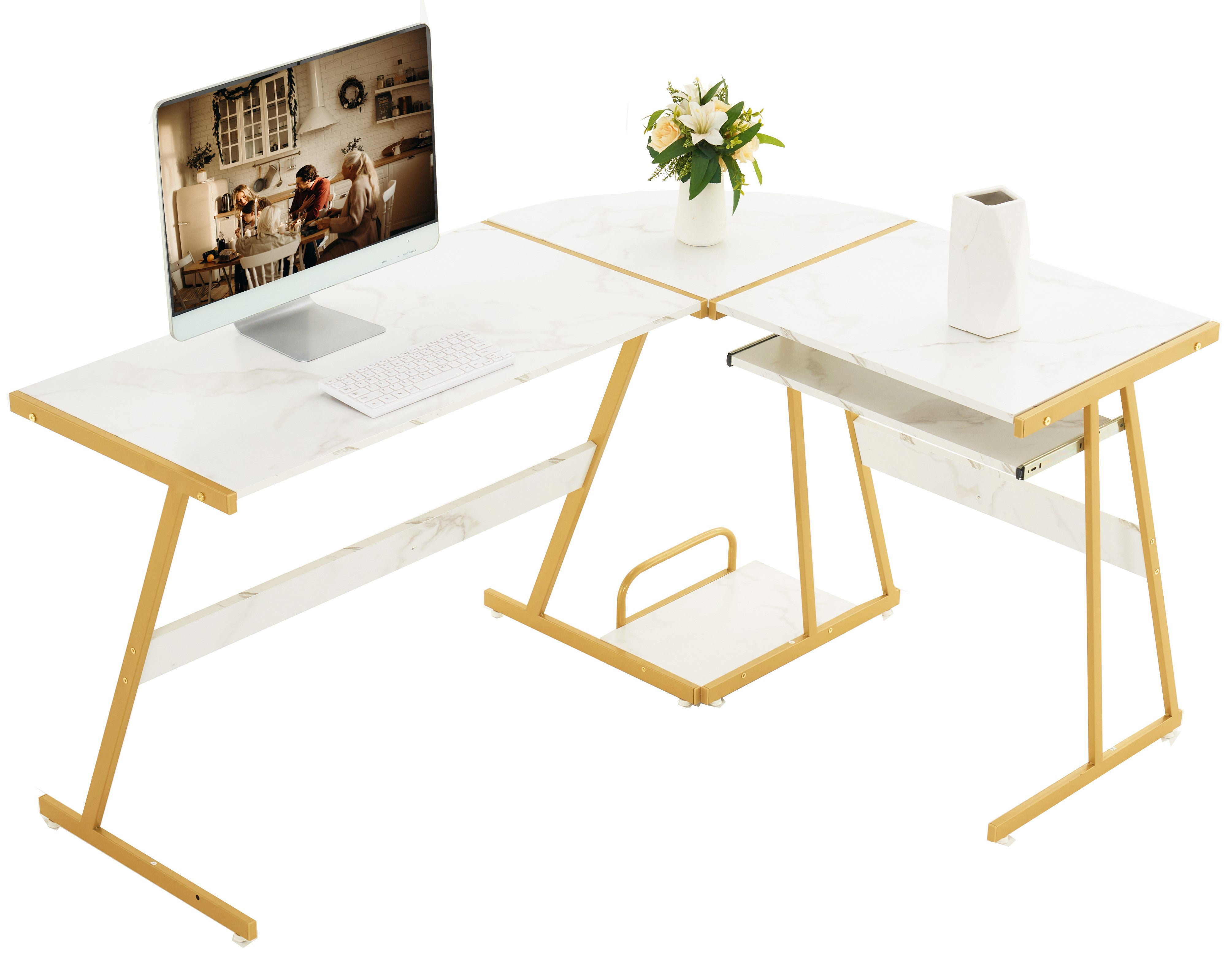 Mercer41 Ivinta L-shaped Metal Frame Computer Desk with Keyboard Tray ...