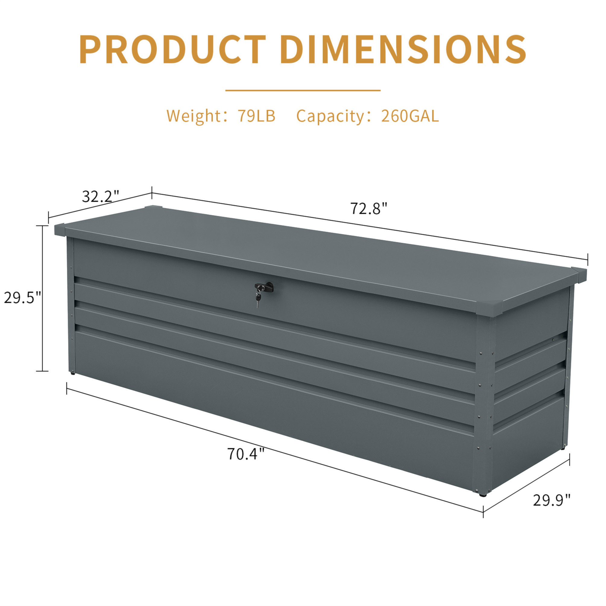 Tryimagine 260 Gallon Metal Outdoor Deck Box Waterproof, Extra Large ...