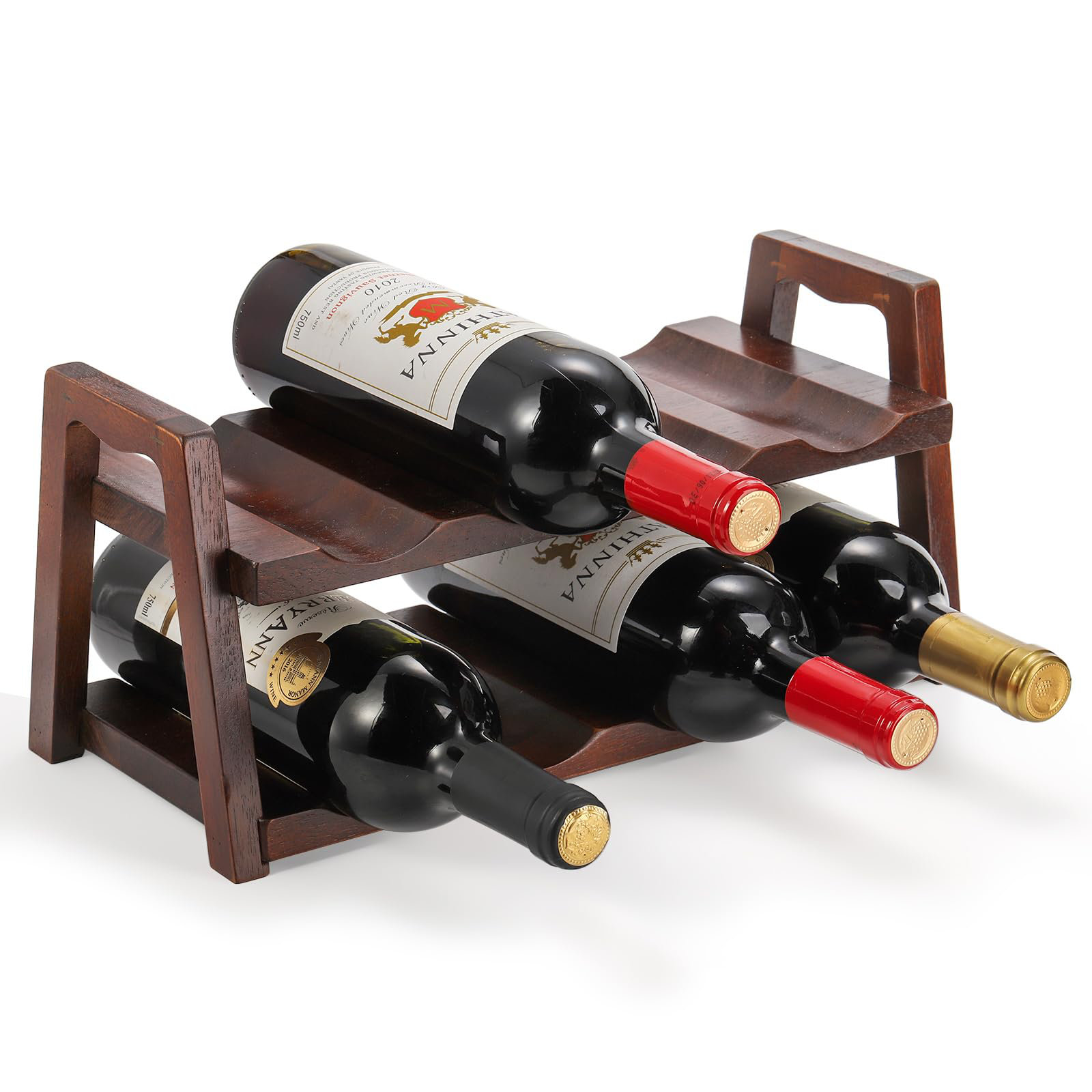 Millwood Pines Acacia Wood Countertop Wine Rack,2 Tier Free Standing ...