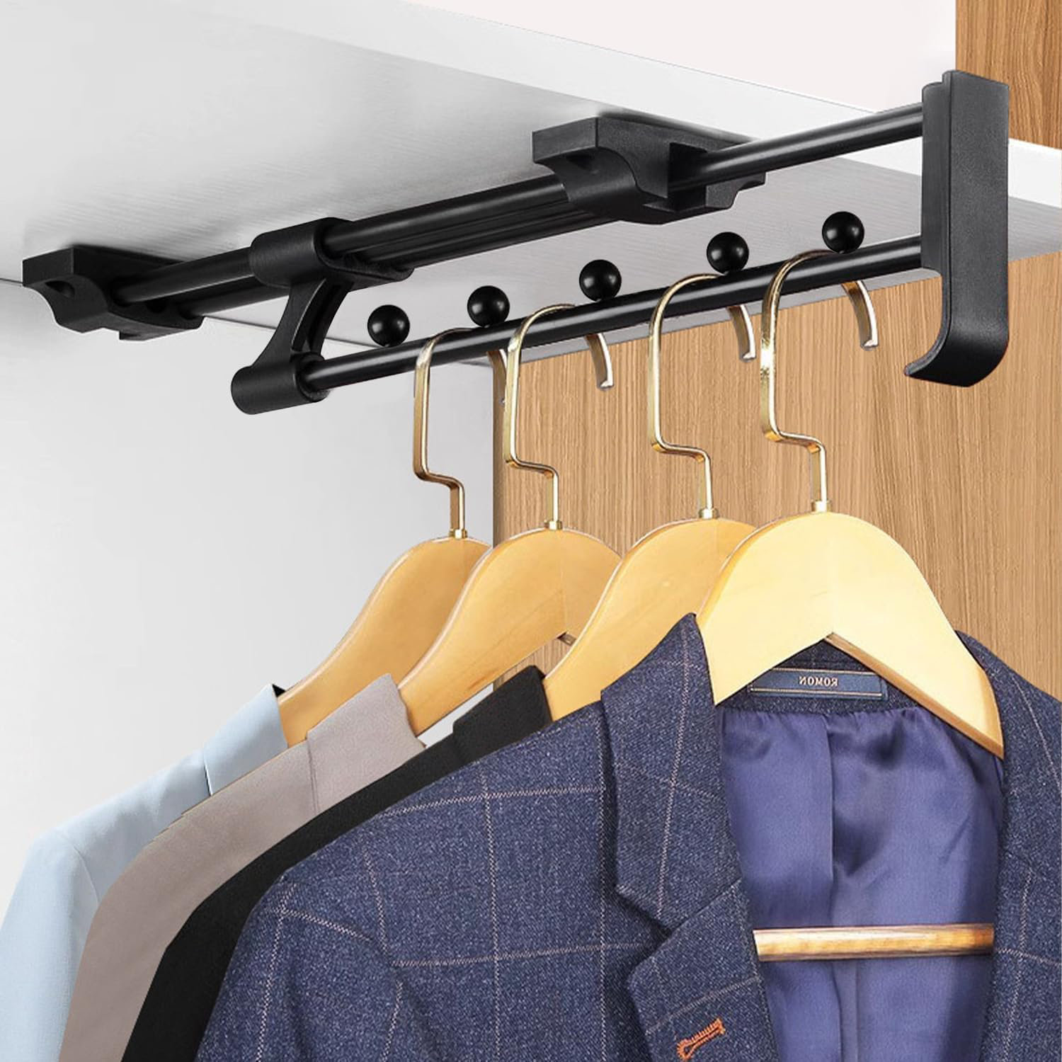 Rebrilliant Pull Out Wardrobe Rod, Sliding Wardrobe Closet Hanger Rod ...