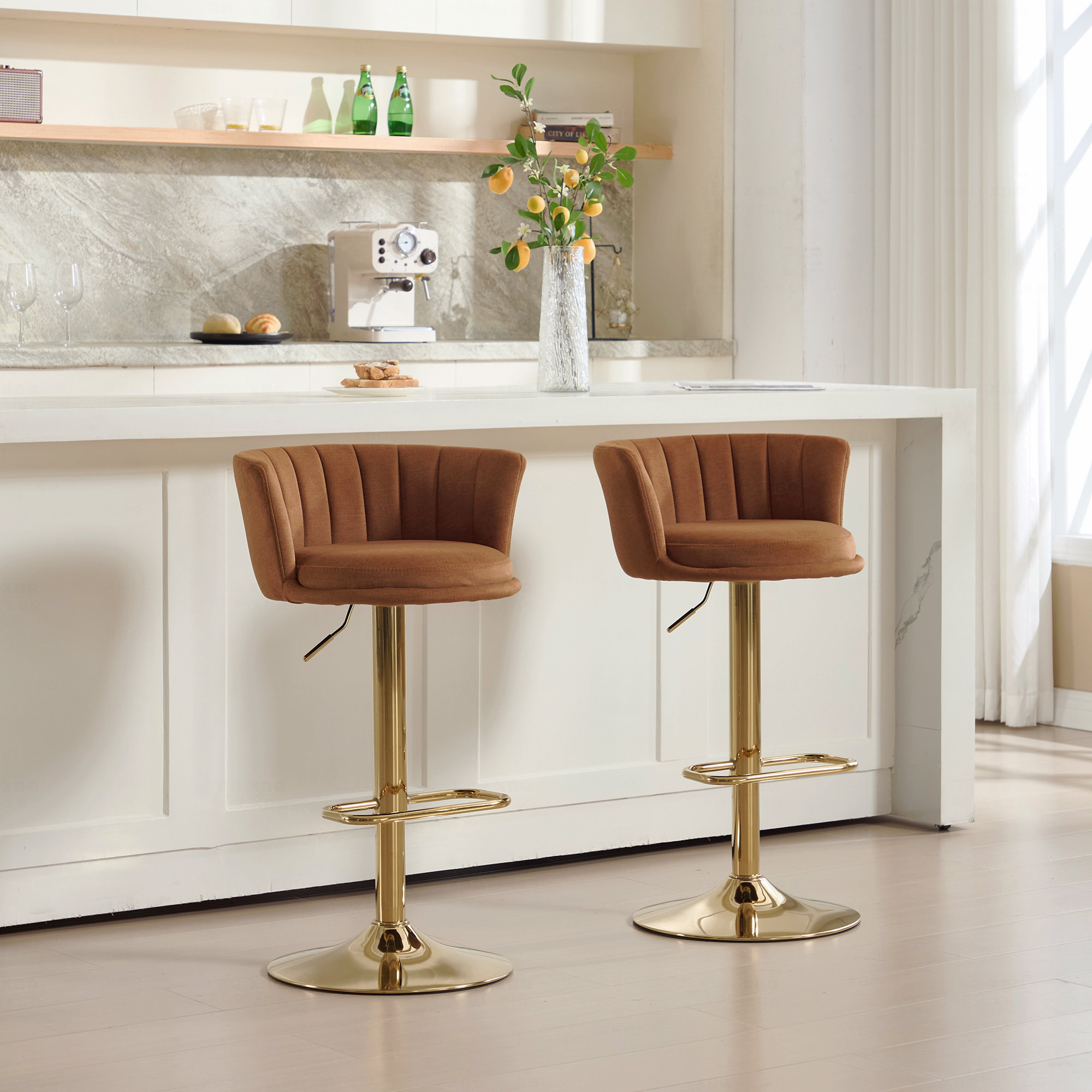 Latitude Run® Set Of 2 Bar Stools,With Chrome Footrest And Base Swivel ...