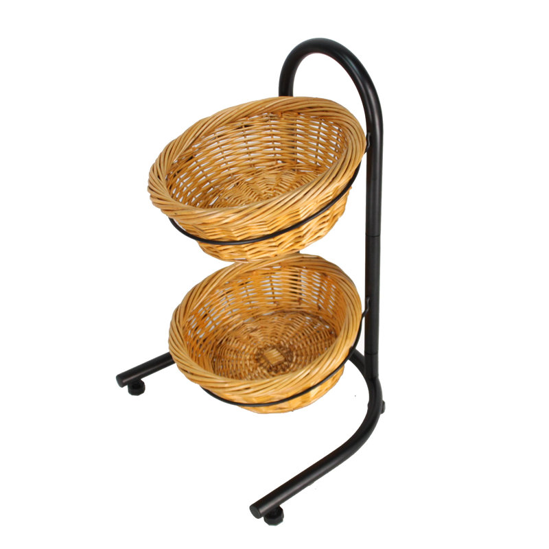 Bay Isle Home™ 2 Tier Basket Stand, Sign Clips, Wicker - Black | Wayfair
