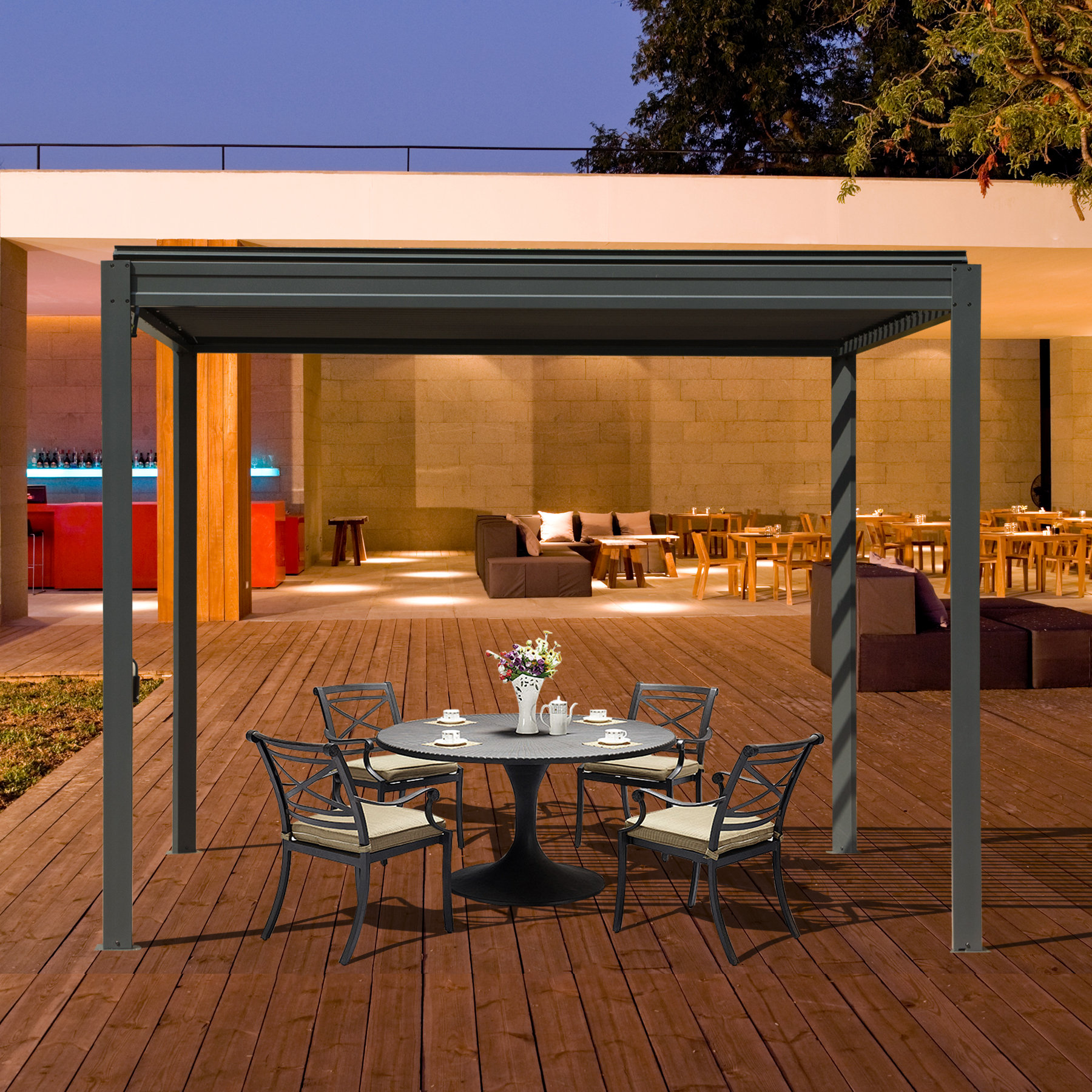 Domi Louvered 10 Ft. W x 10 Ft. D Aluminum Pergola with Canopy ...