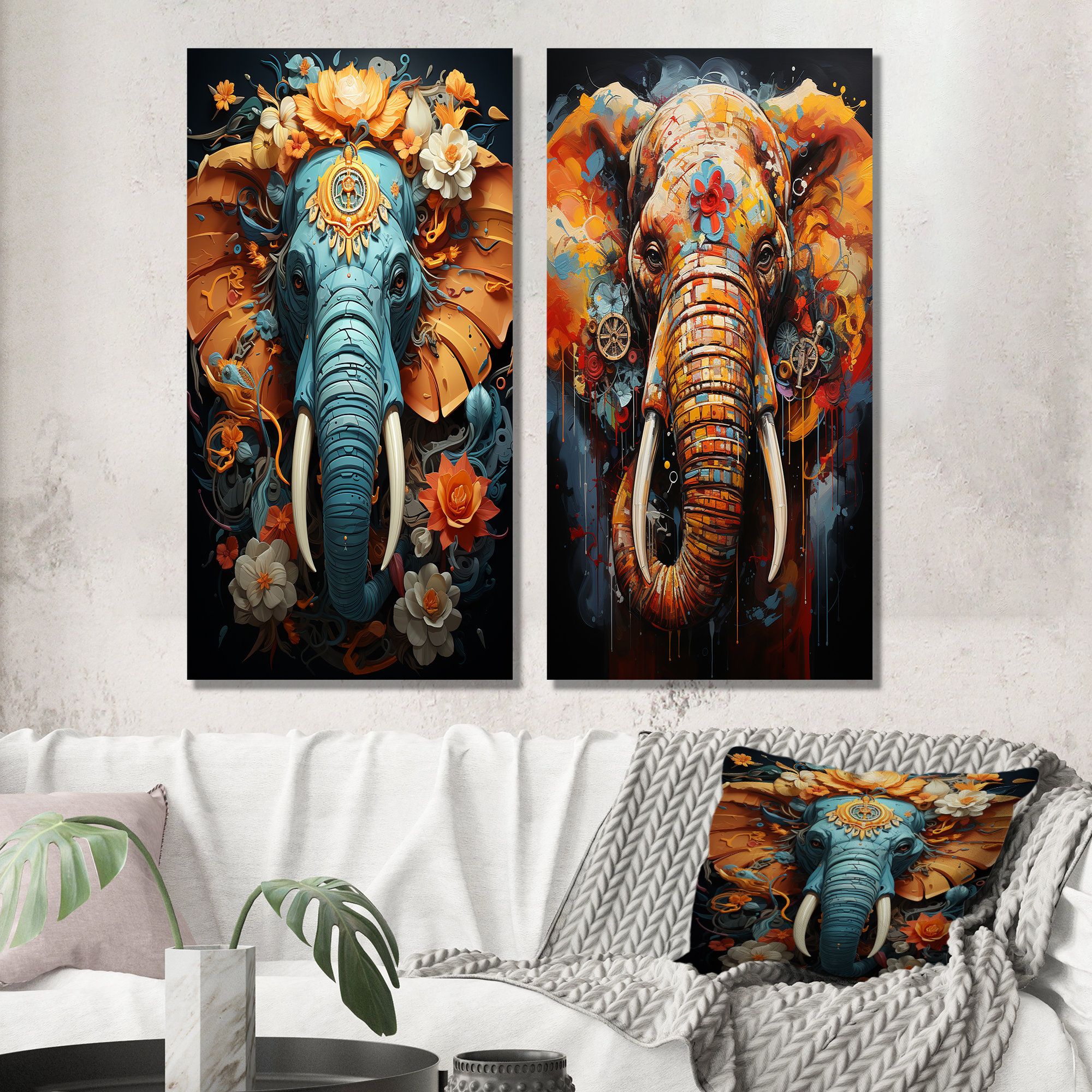 Design Art Urban Graffiti Pachyderms - Elephant Metal Art Print Set Of ...