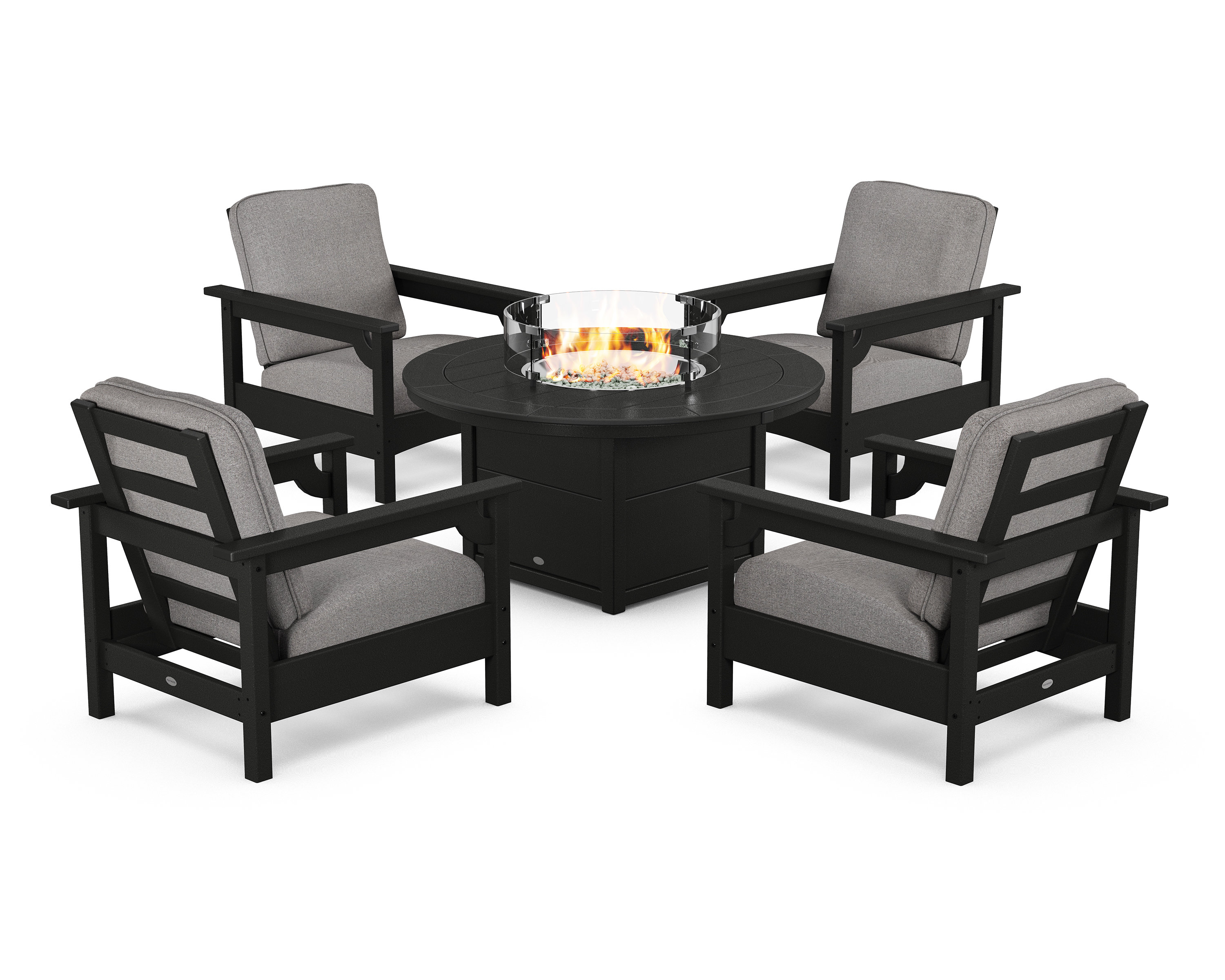 POLYWOOD® Club 5-Piece Conversation Set with Fire Pit Table | Wayfair