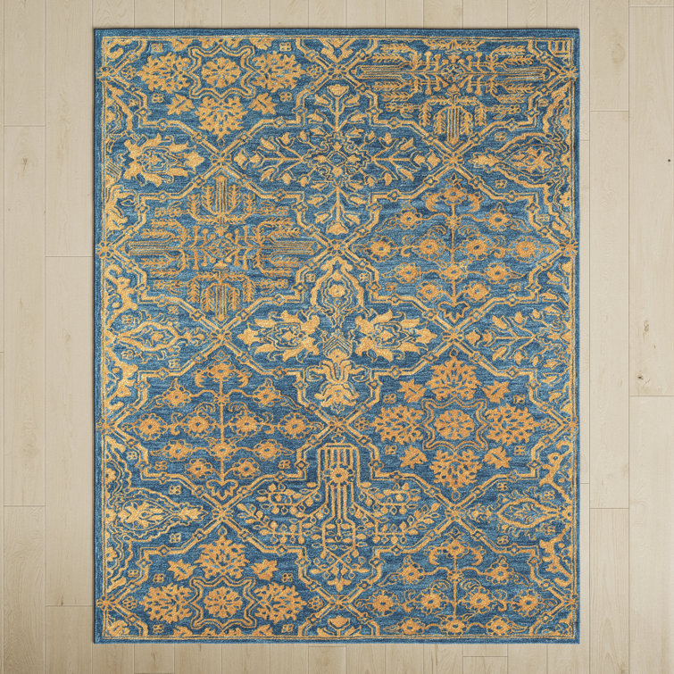 Birch Lane™ Cece Hand-Tufted Wool Blue/Orange Area Rug & Reviews | Wayfair