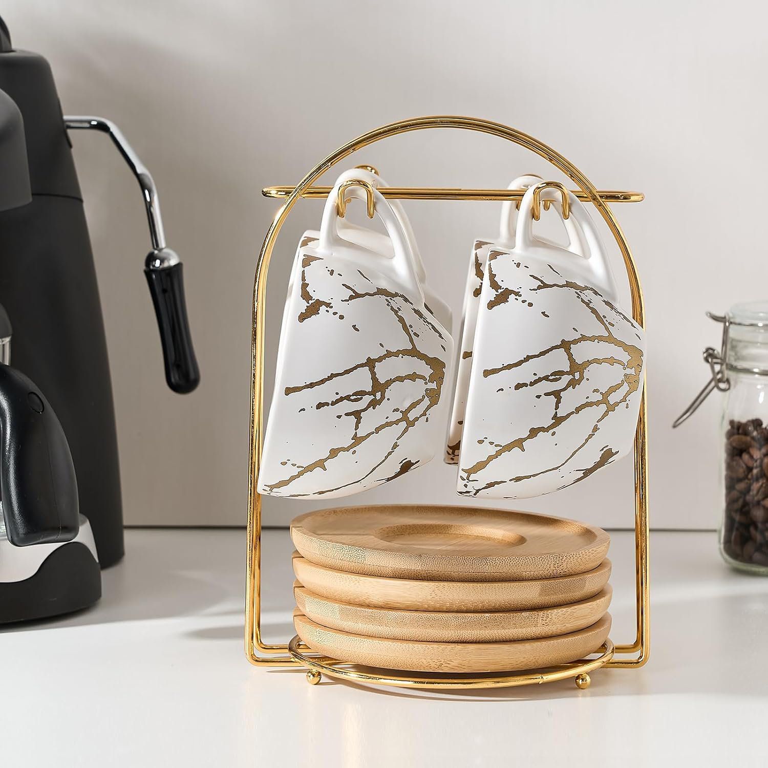 CHUANGWENYI Ceramic Demitasse Espresso Cups Set With Saucers And Metal ...