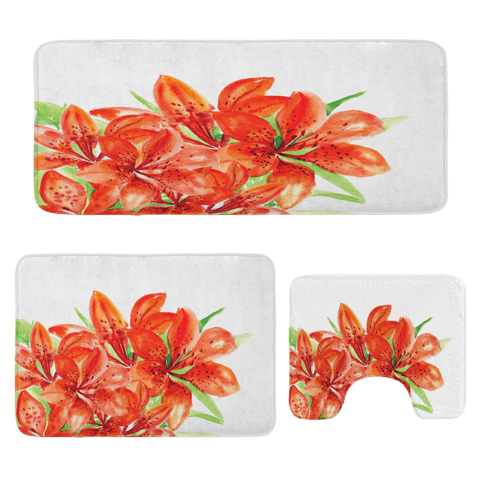 Dakota Fields Watercolor Flower Bathroom Rug Set 3 Pieces U-Shape ...