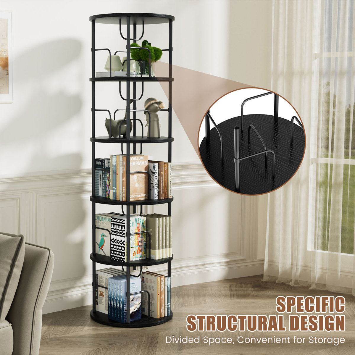 Ebern Designs 360° Rotating Bookcase, Storage And Display Spinning ...