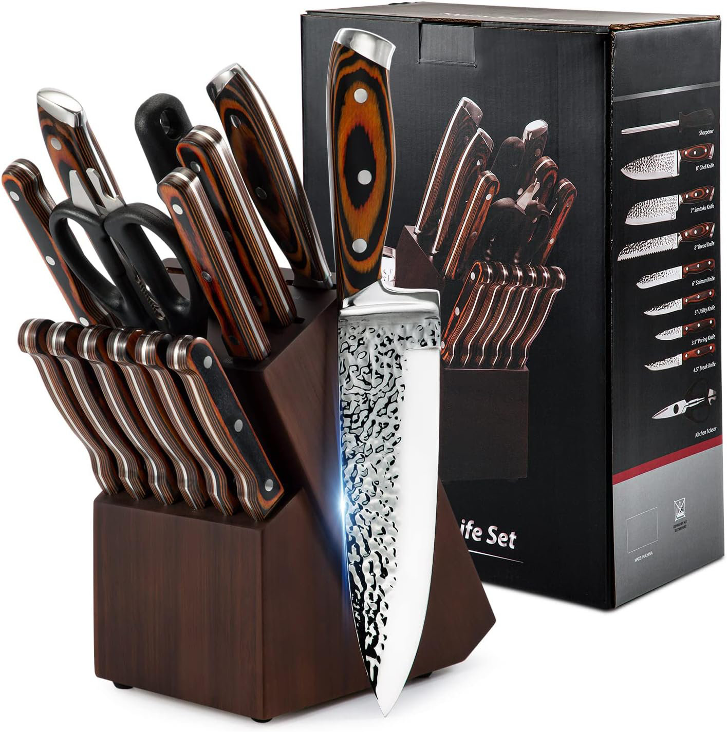 wuyi 15-piece High Carbon Stainless Steel Block Knife Set With ...