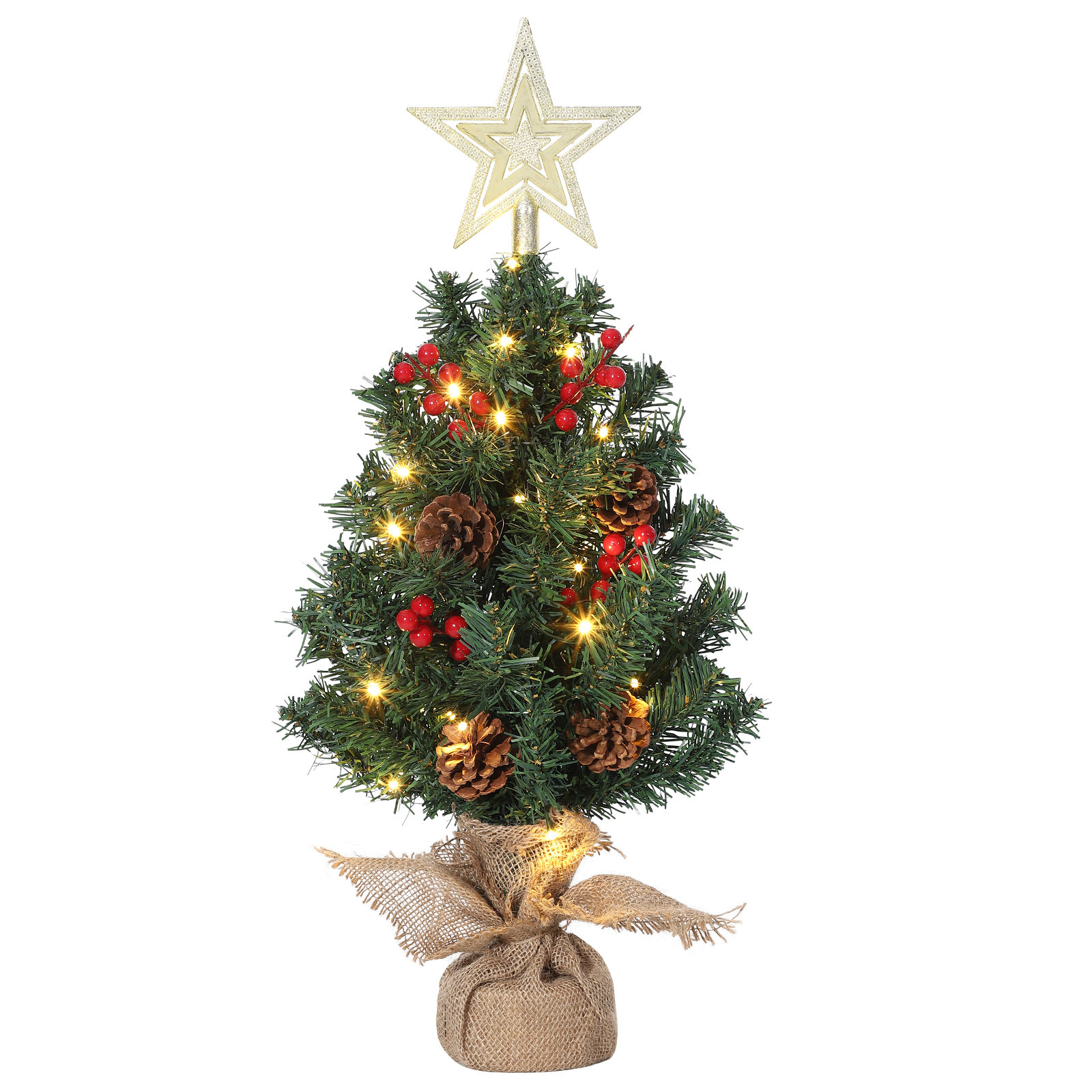 The Holiday Aisle® 12”/ 24" Lighted Tabletop Christmas Tree with Star ...