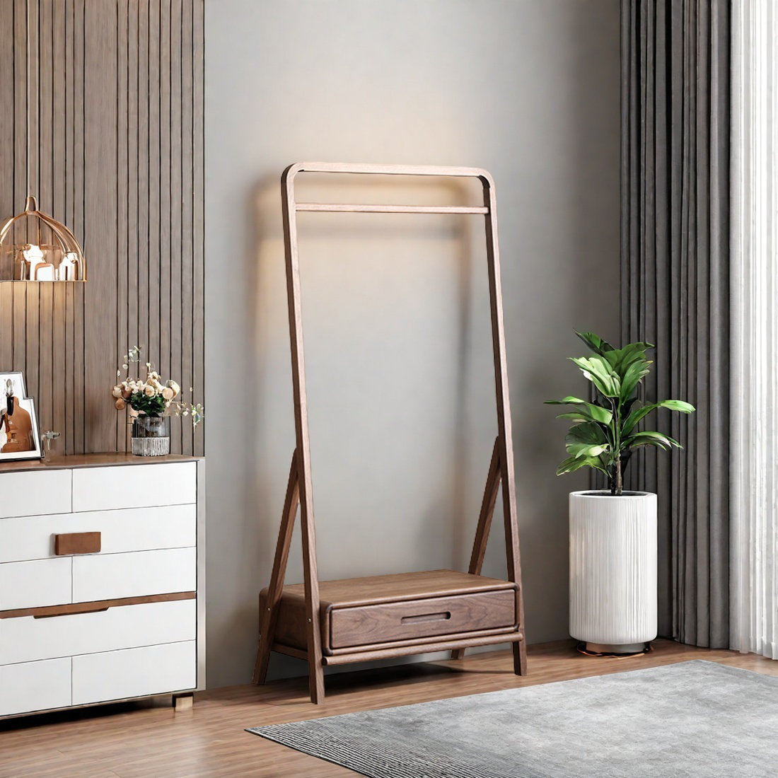 PPEDKS Black Walnut Structured Coat Rack Large Drawer | Wayfair