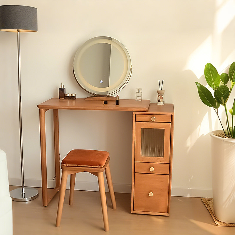 Wrought Studio™ Modern Minimalist Cherry Wood Mini Vanity with Storage ...