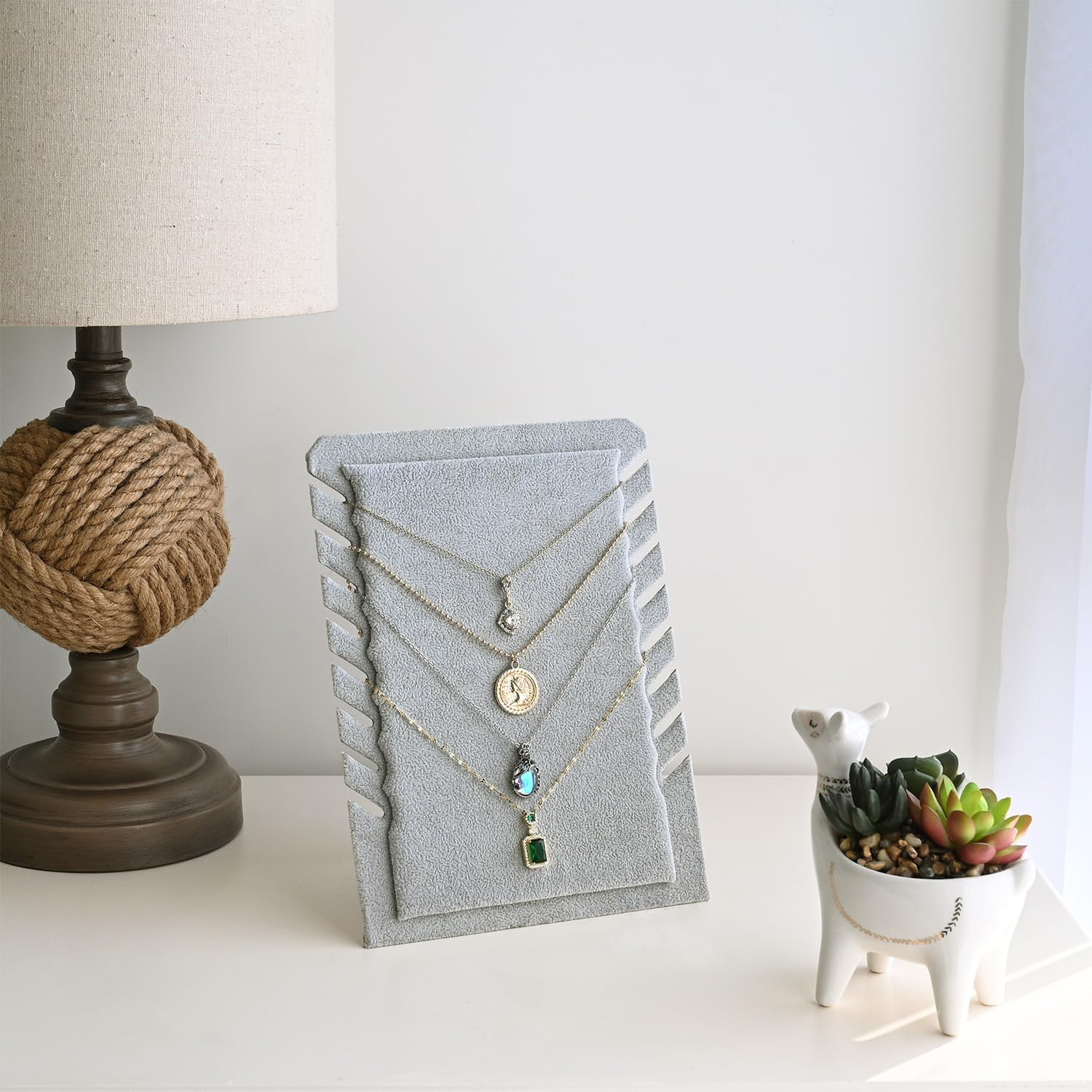 Ebern Designs 2 Pcs Set Freestanding Velvet Necklace Chain Display ...