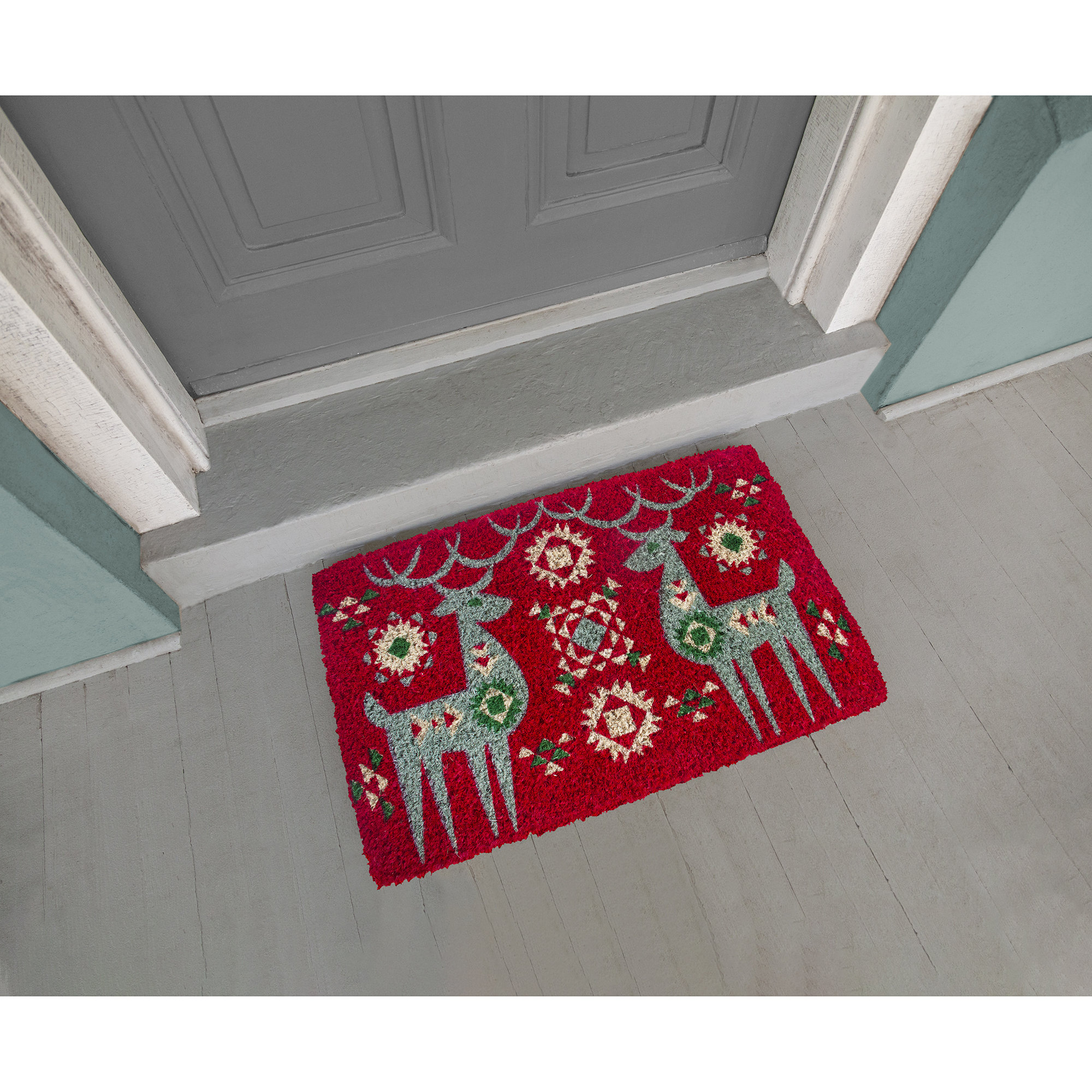 Entryways Nordic Reindeer Handwoven Coconut Fiber Doormat | Wayfair