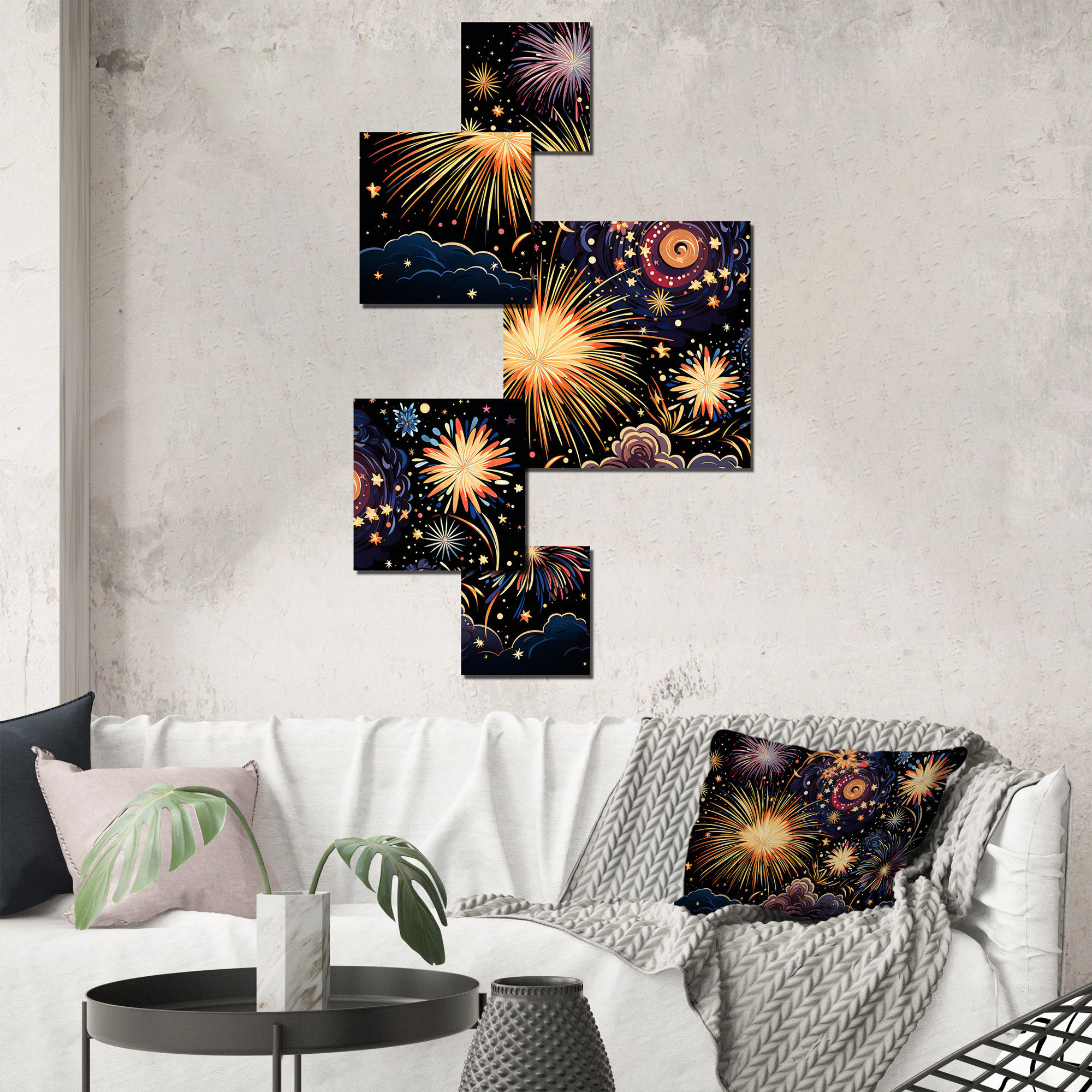 Lark Manor Fireworks Celestial Sky - Fireworks Square Wall Art Set Of 5 ...
