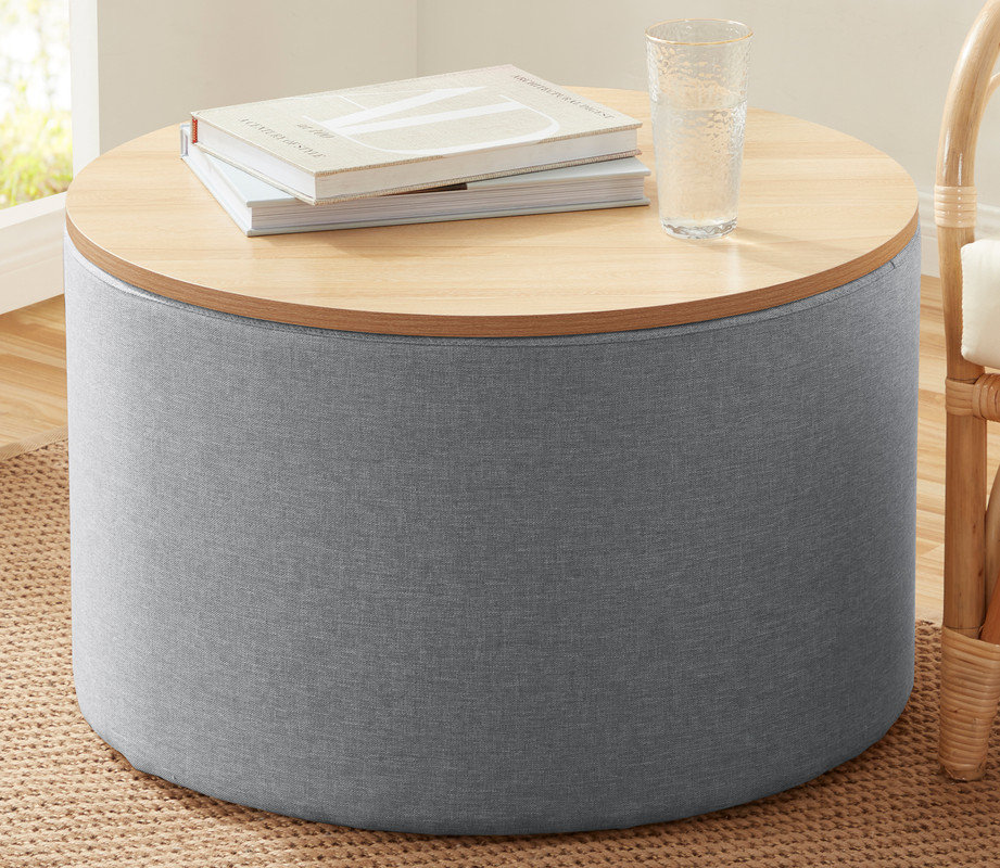 Ebern Designs Parker Large Round Storage Coffee Table Ottoman with ...