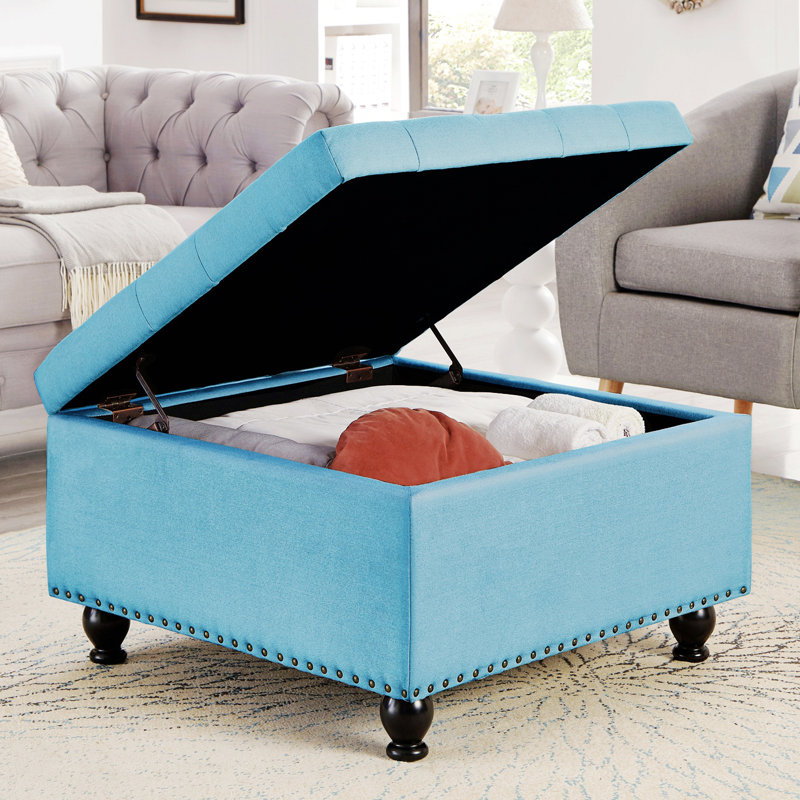 Darby Home Co Large Square Storage Ottoman With Wooden Legs ...