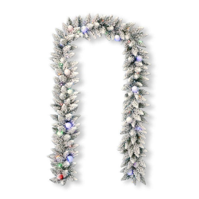 The Holiday Aisle® 9' Snow Kissed Pine Pre-Lit Flocked Garland with 50 ...