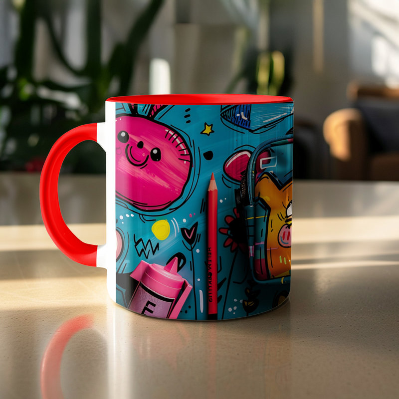 East Urban Home Kids Drawing Style 11oz Accent Mugs – Ceramic Coffee ...