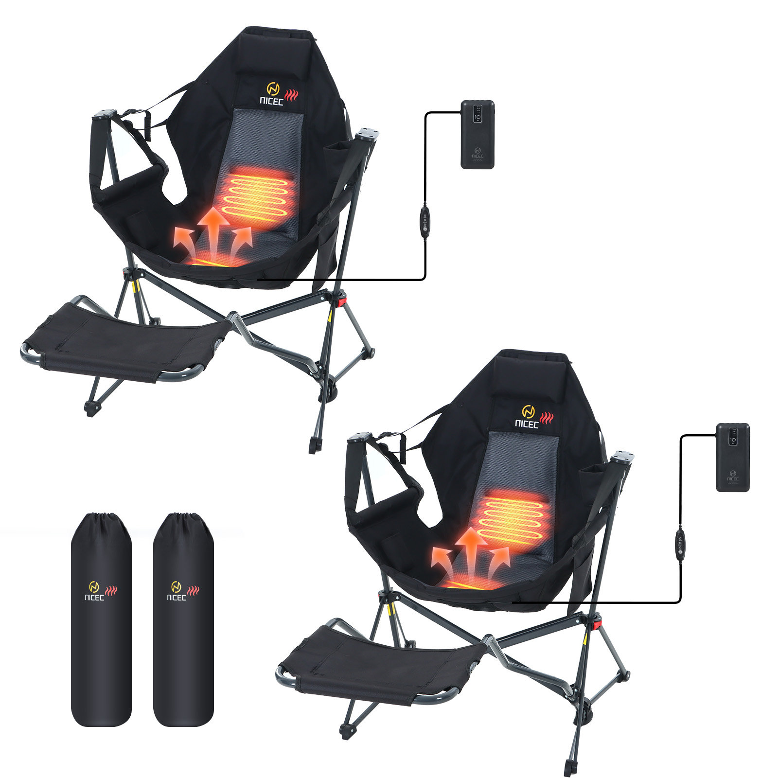 Arlmont & Co. Heated Hammock Camping Chair with Footrest, Rocker, High ...