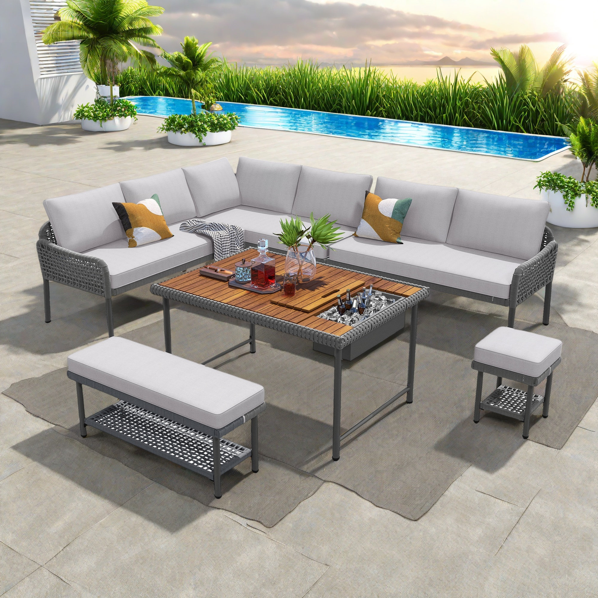 Bay Isle Home™ 6-piece Rope Outdoor Conversation Set With L-shaped Set ...