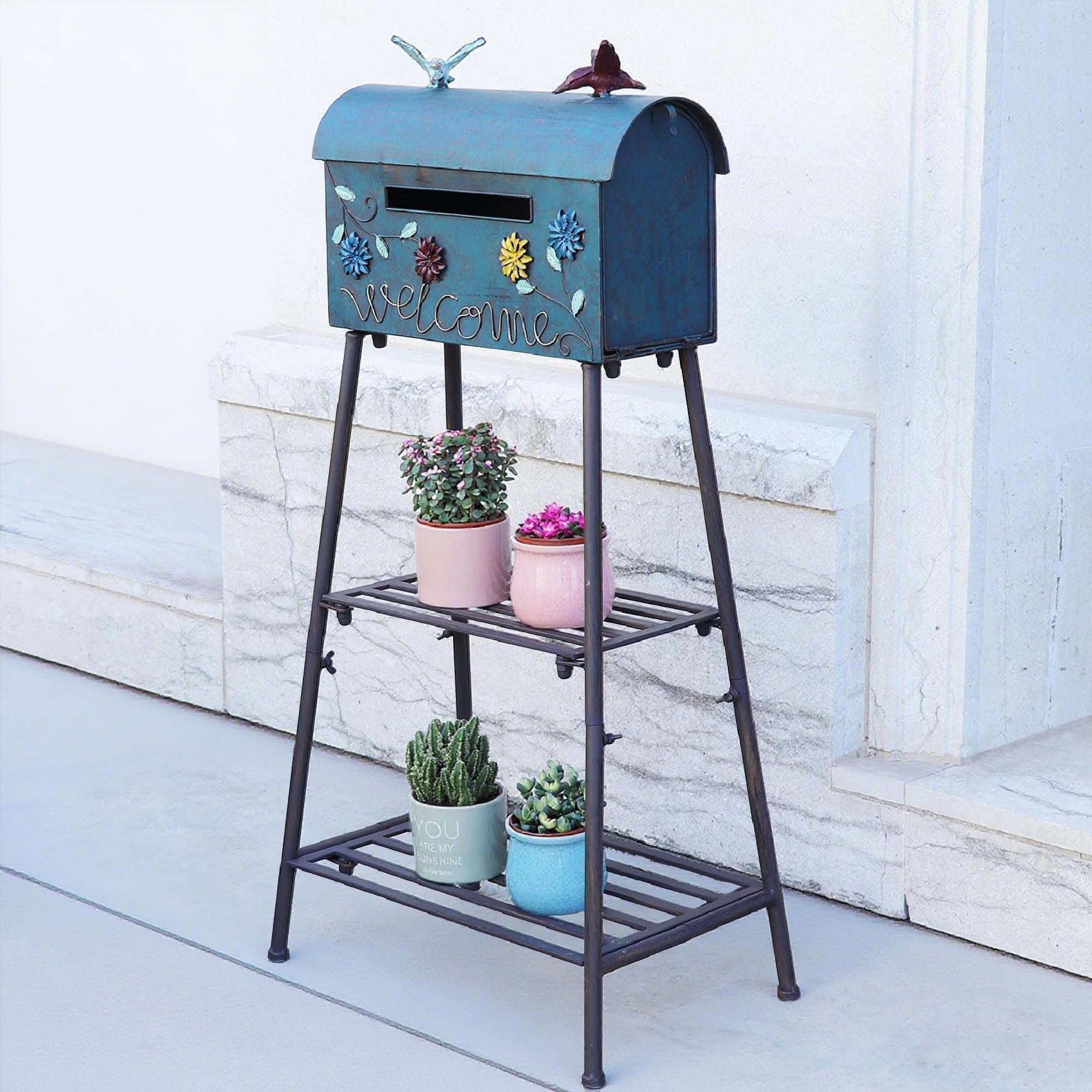 DOCOSA 14.8" Decorative Mailbox With Plant Stand - Powder Coated Rust ...