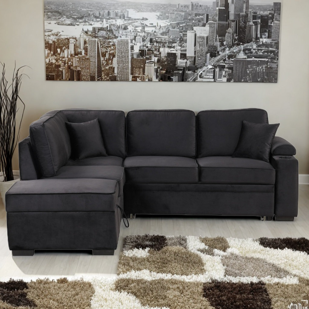 Hokku Designs Hilge Pull Out sofa bed L Shape Couch Sleeper Sofa Bed ...