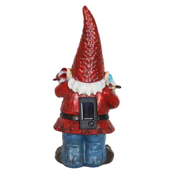 Exhart Solar Bird Whispering Waldo Gnome Statue with LED Birds, 11.75 ...