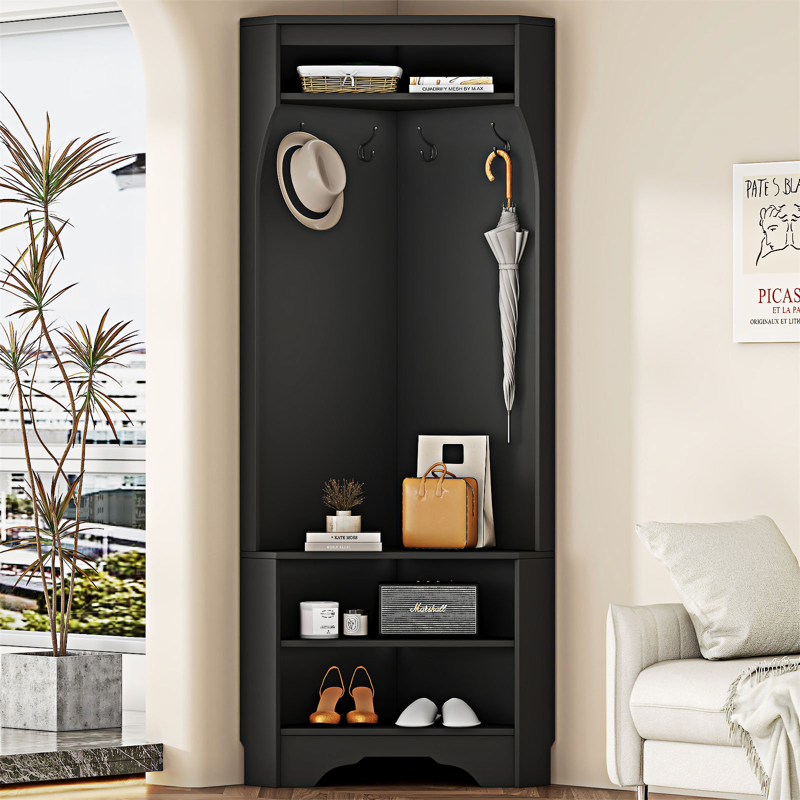 Lark Manor Minimalist Corner Hall Tree with Shoe Bench - Wayfair Canada