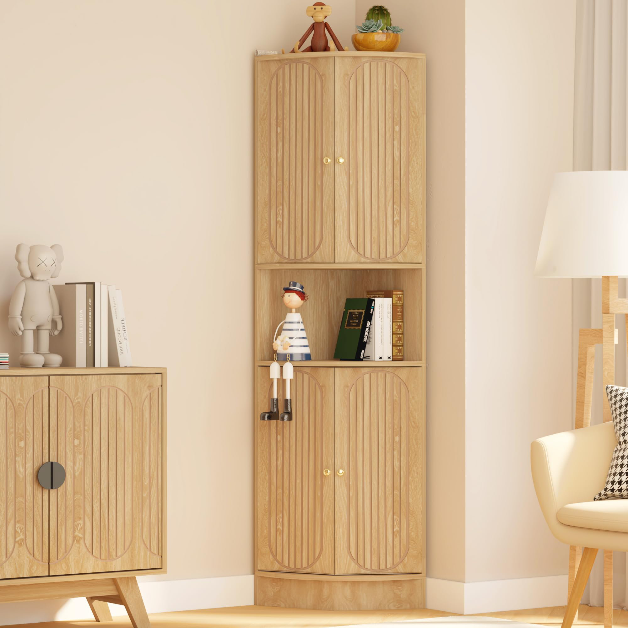 Lark Manor™ Mid Century Modern Curved Storage Cabinet with Doors and 5 ...