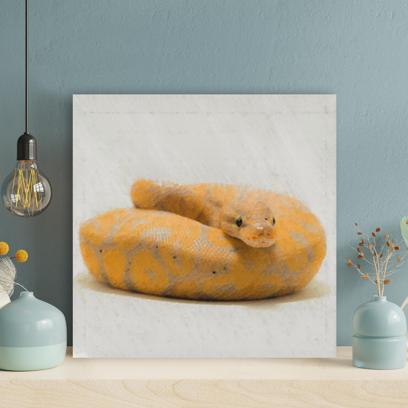 Latitude Run® Yellow And White Snake On White Surface - Wrapped Canvas ...
