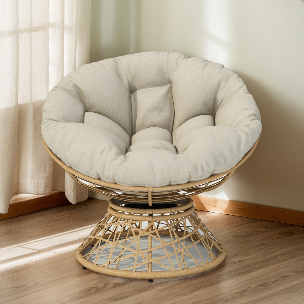 Bayou Breeze 40" Ergonomic Wicker Chair With Fabric Cushion 360 Degree ...