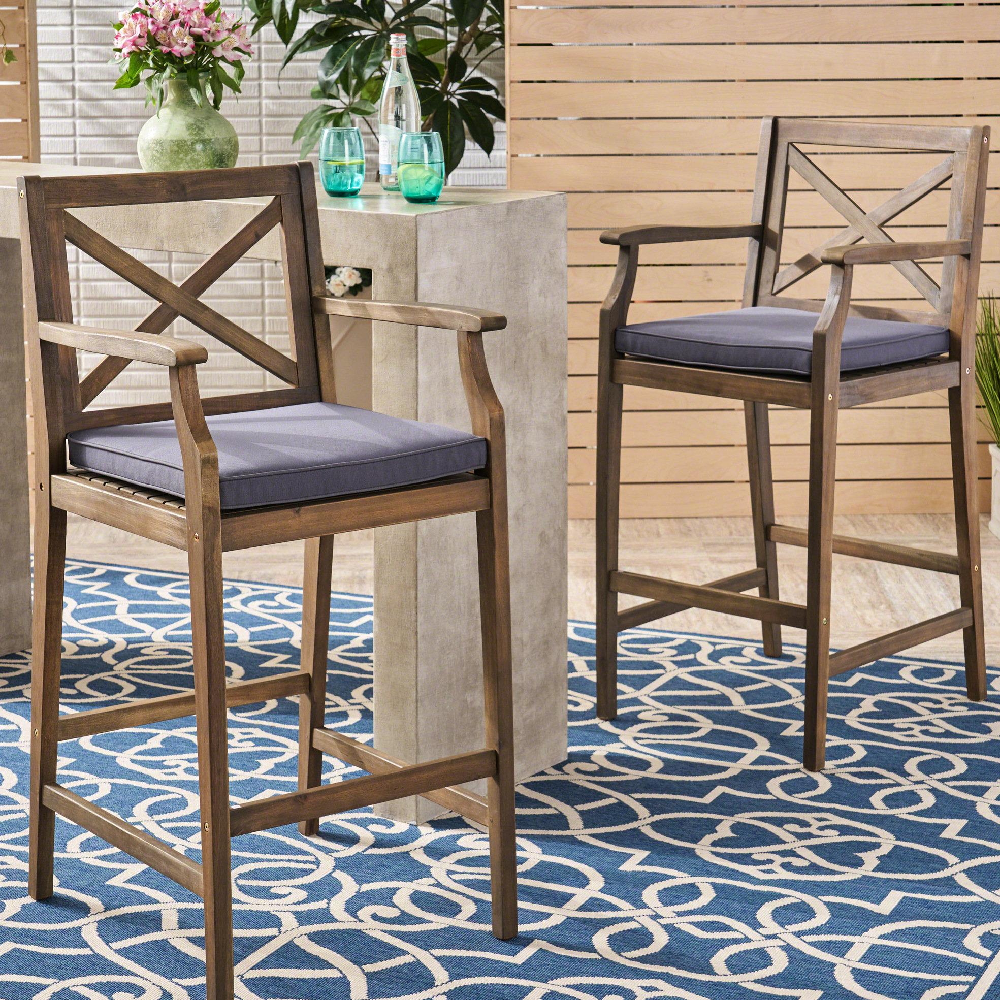 One Allium Way® Wood Of 2 - Beautiful Cross Back Style, Water- Cushions ...