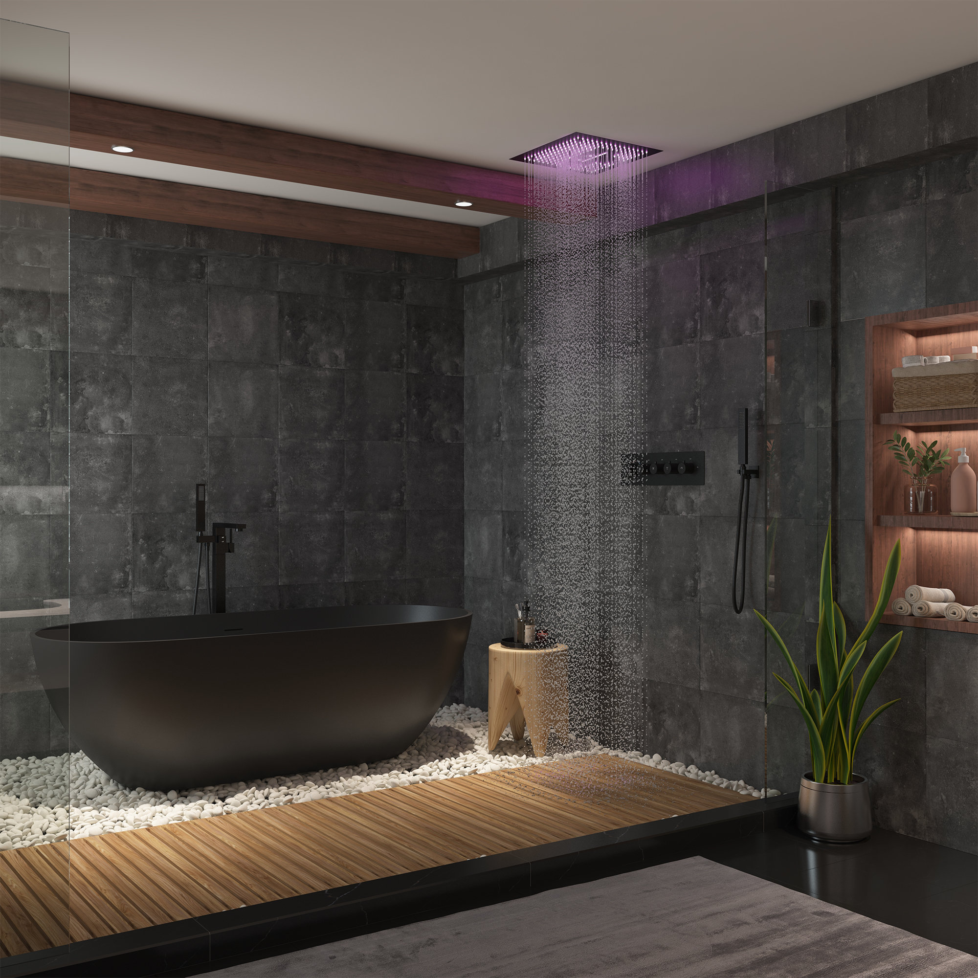 CASAINC Camino 4-Function Luxury 16 Inch Thermostatic Rain Shower Set ...