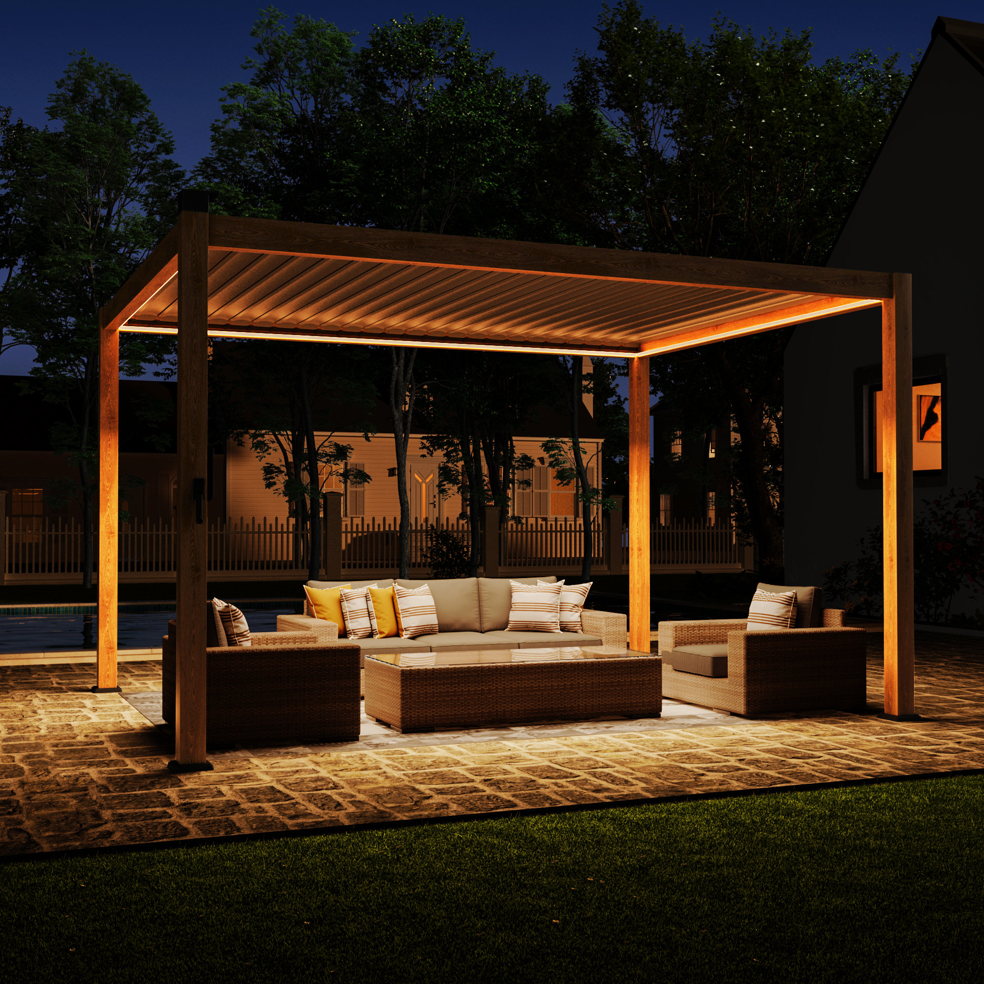Aok Garden Aluminum Pergola with Solar Paneled LED Strings with ...