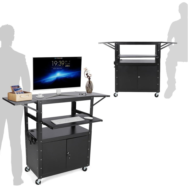 ASOPIX Height Adjustable Rolling AV Cart with Locking Cabinet | Wayfair