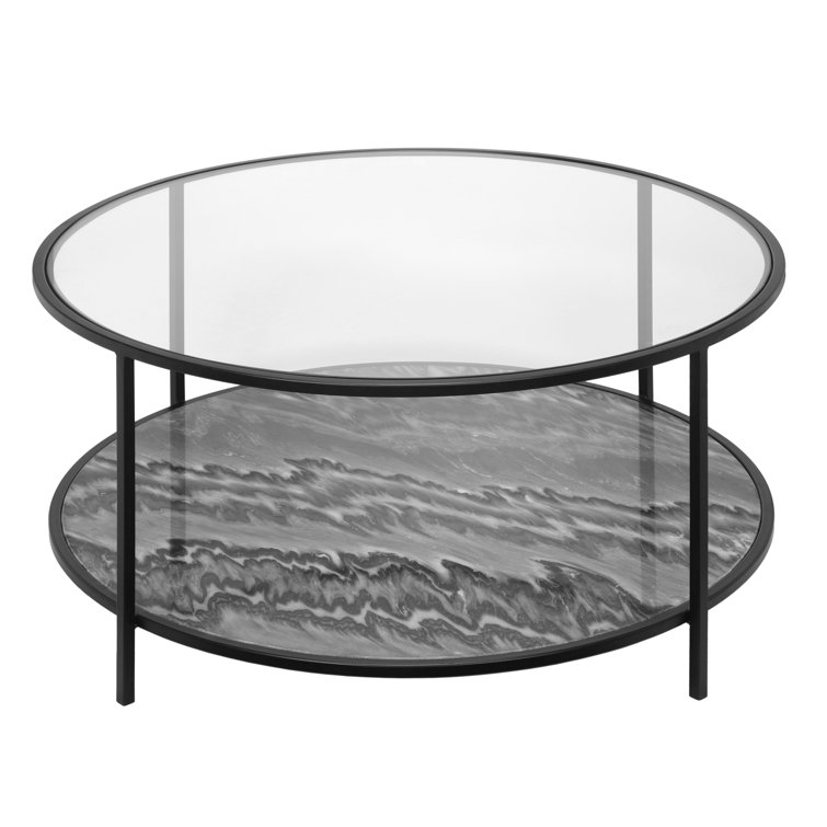 SIA Home Selma Coffee Table - Grey Granite And Glass - Black Matt Feet ...