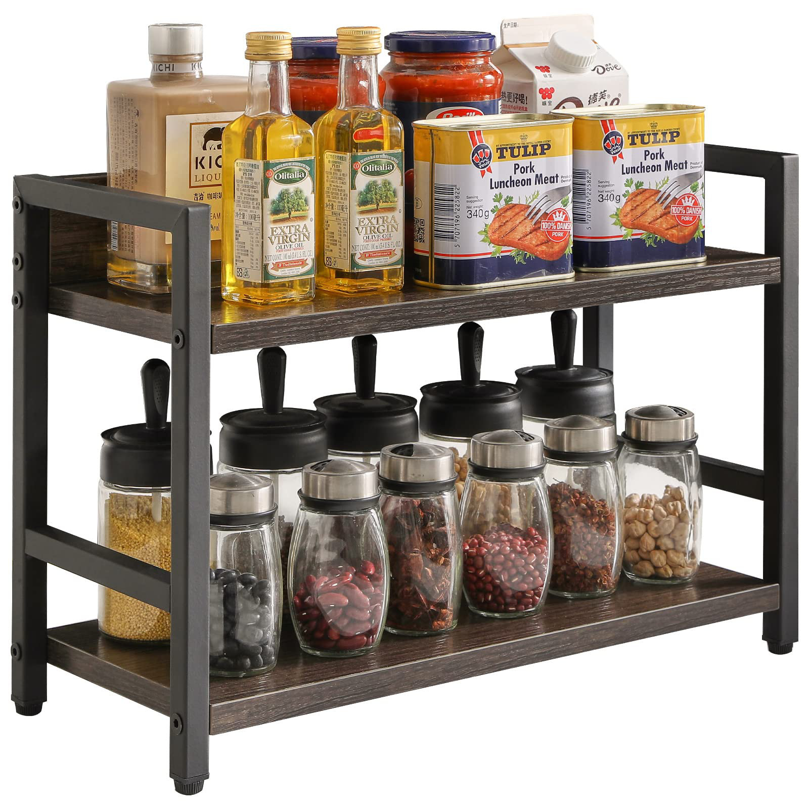 17 Stories 2-Tier Spice Rack Industrial Counter Shelf Desktop Storage ...