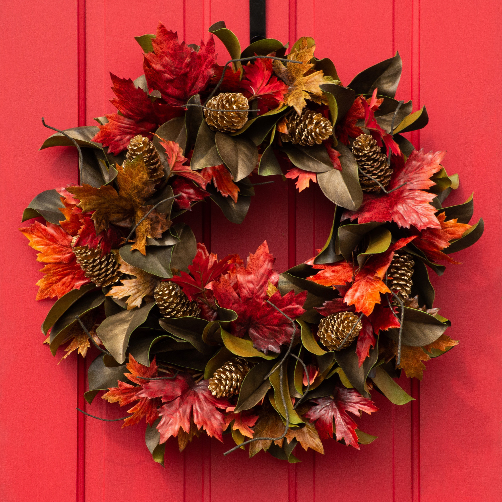 The Holiday Aisle® Gold Leaf Pinecone, Brown Magnolia & Autumn Red ...