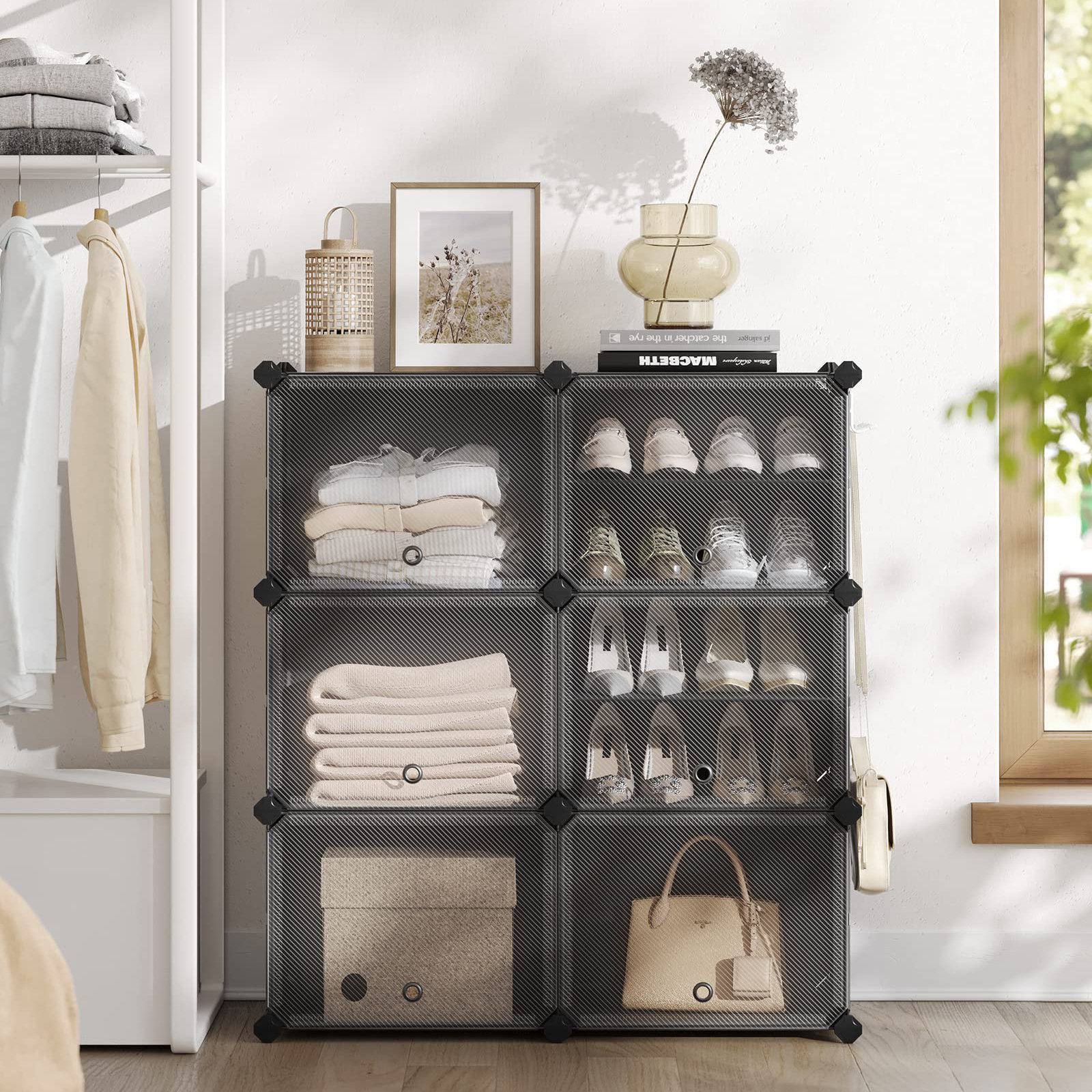 Rebrilliant Shoe Rack, 6 Cubes Shoe Organizer With Doors, 24 Pair ...