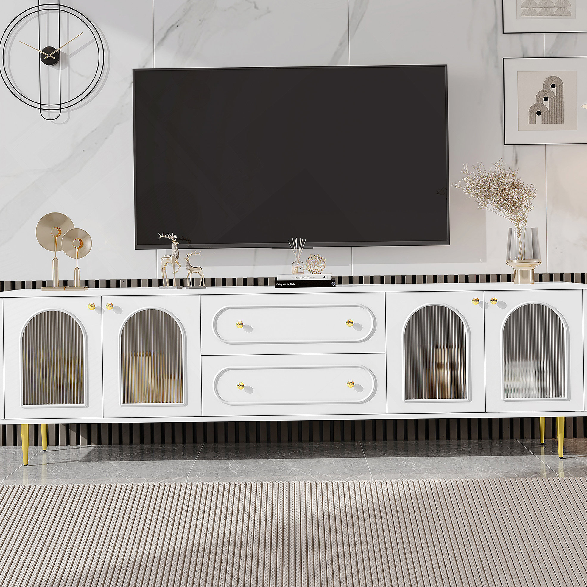 Mercer41 78.7'' Modern TV Stand, TV Cabinet with Five Metal Legs and ...