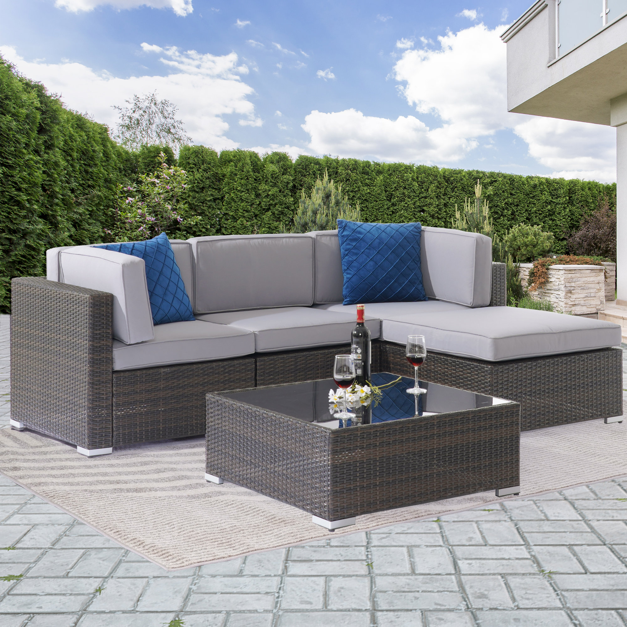 ACEGOSES Patio Rattan Furniture Set, 5-Piece Outdoor Sectional ...